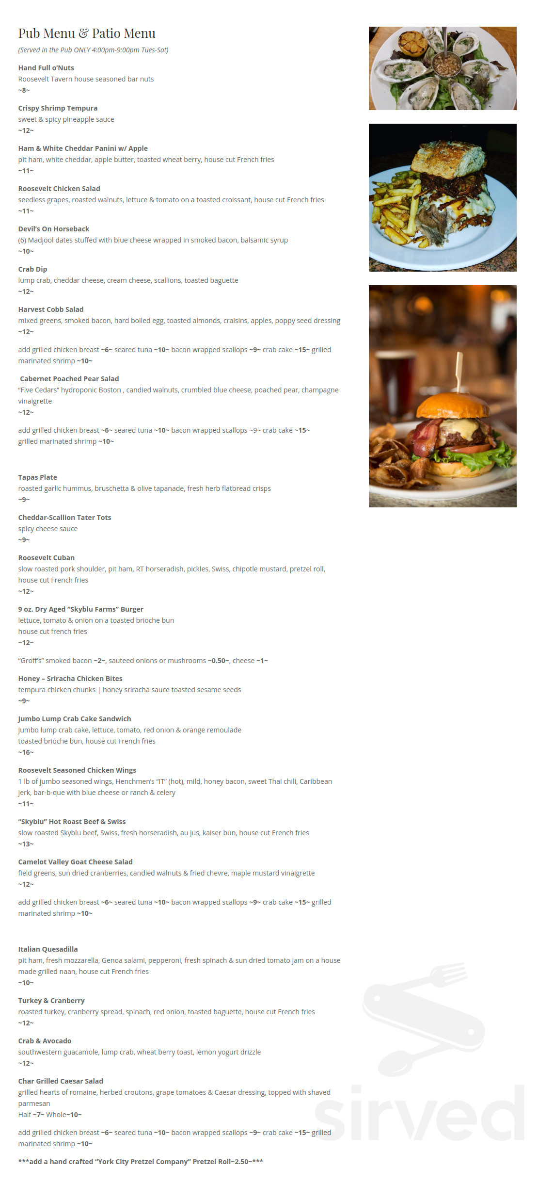 Roosevelt Tavern menu in York, Pennsylvania, USA
