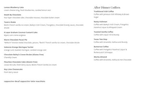 Roosevelt Tavern menu in York, Pennsylvania, USA