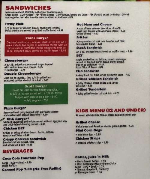 Carpenter Bar & Grill menu in Carpenter, Iowa, USA