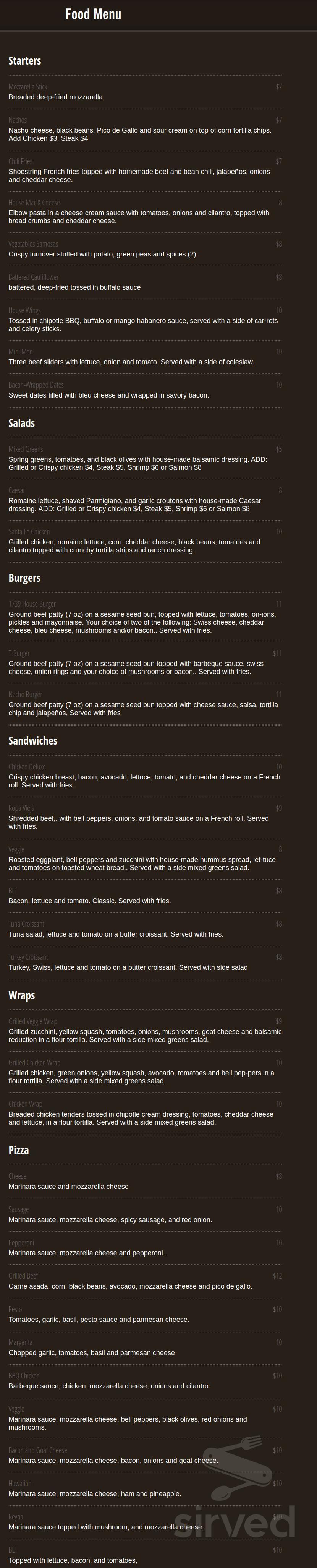 Menu - Los Angeles CA's 1739 Public House | Sirved