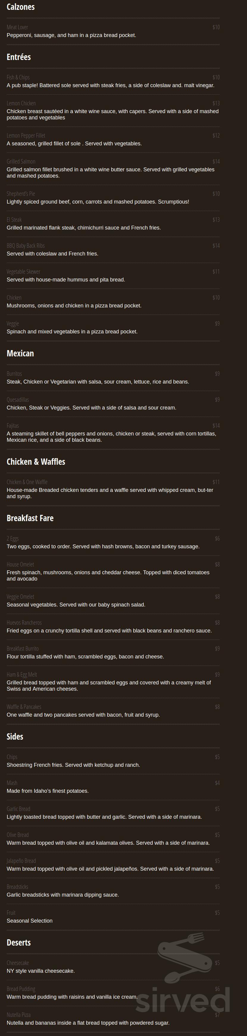Menu - Los Angeles CA's 1739 Public House | Sirved