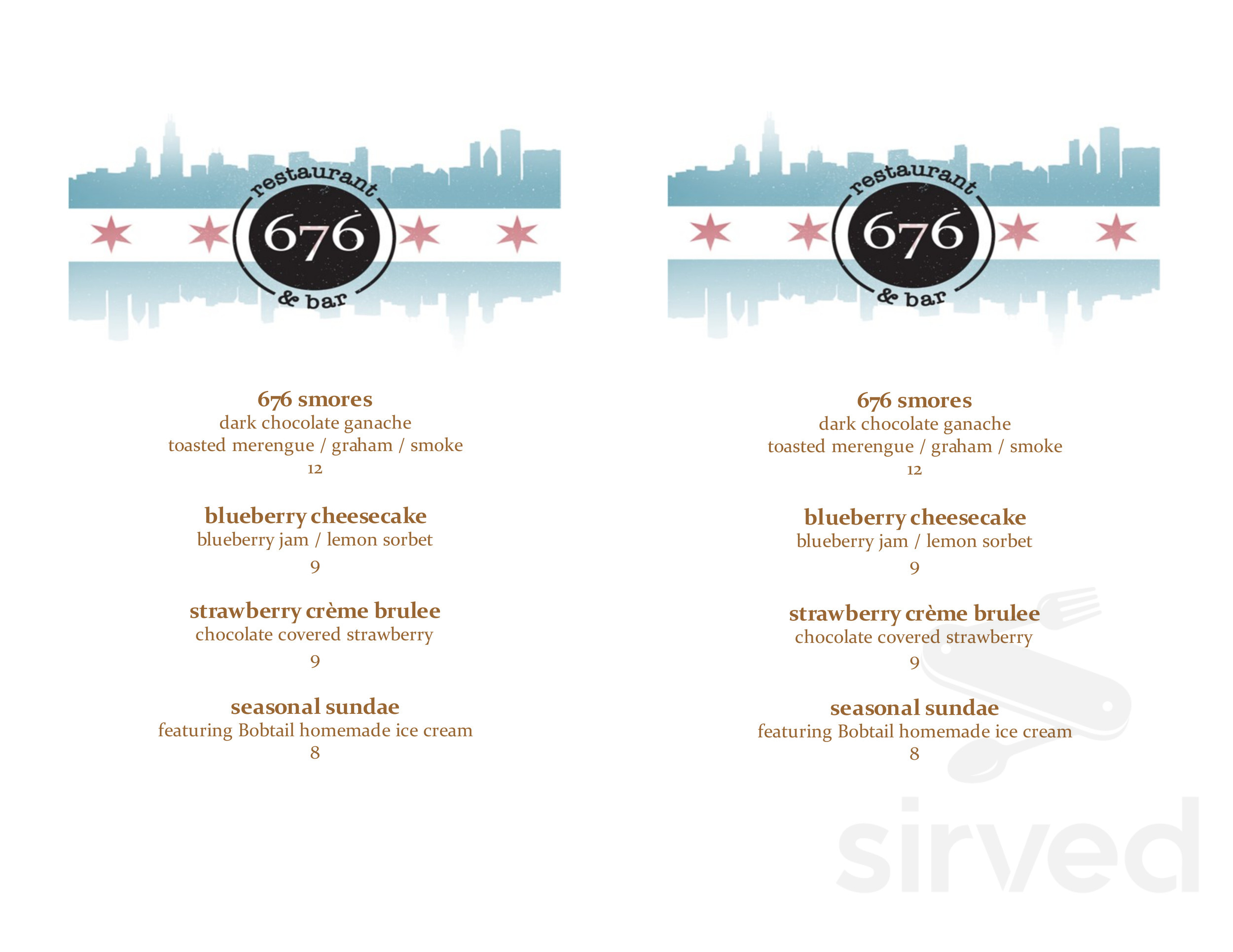 676 Restaurant & Bar menu in Chicago, Illinois, USA