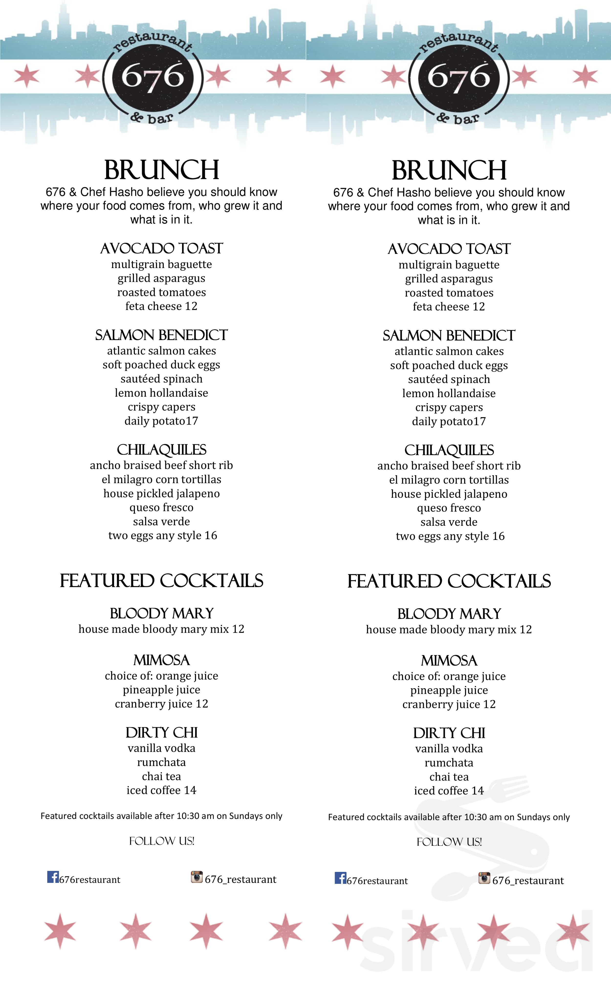 676 Restaurant & Bar menu in Chicago, Illinois, USA
