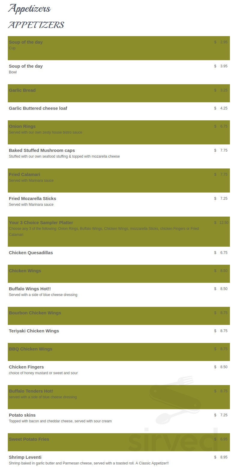 Kolossos Restaurant & Pizza menu in Stafford, Connecticut, USA