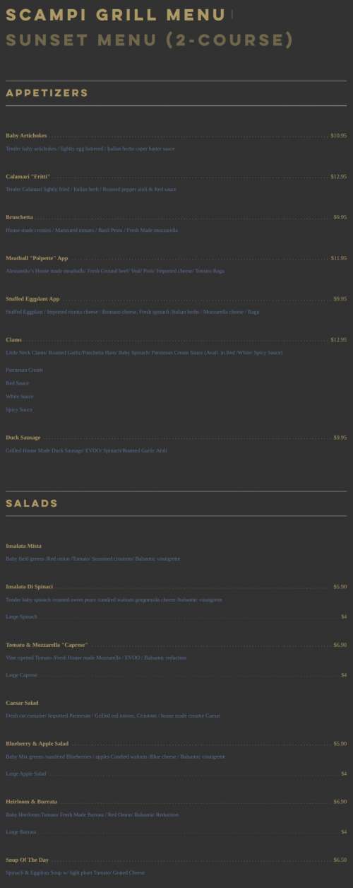 Scampi Grill menu in Vero Beach, Florida, USA