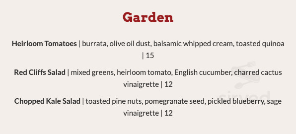 The River Deck menus in Moab, Utah, United States