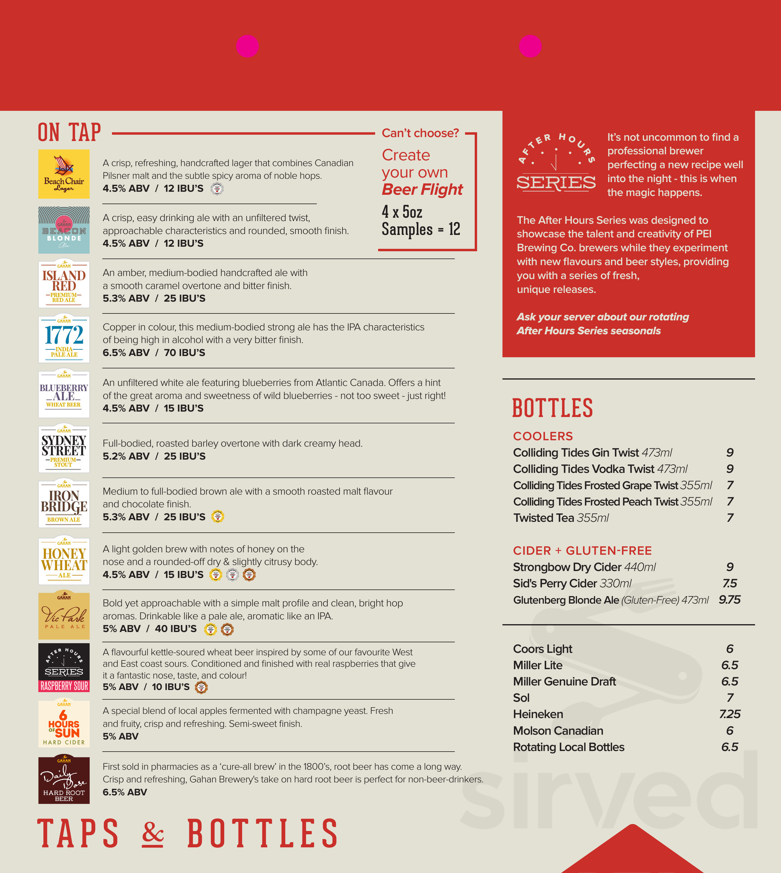 Pickford & Black menus in Halifax, Nova Scotia, Canada