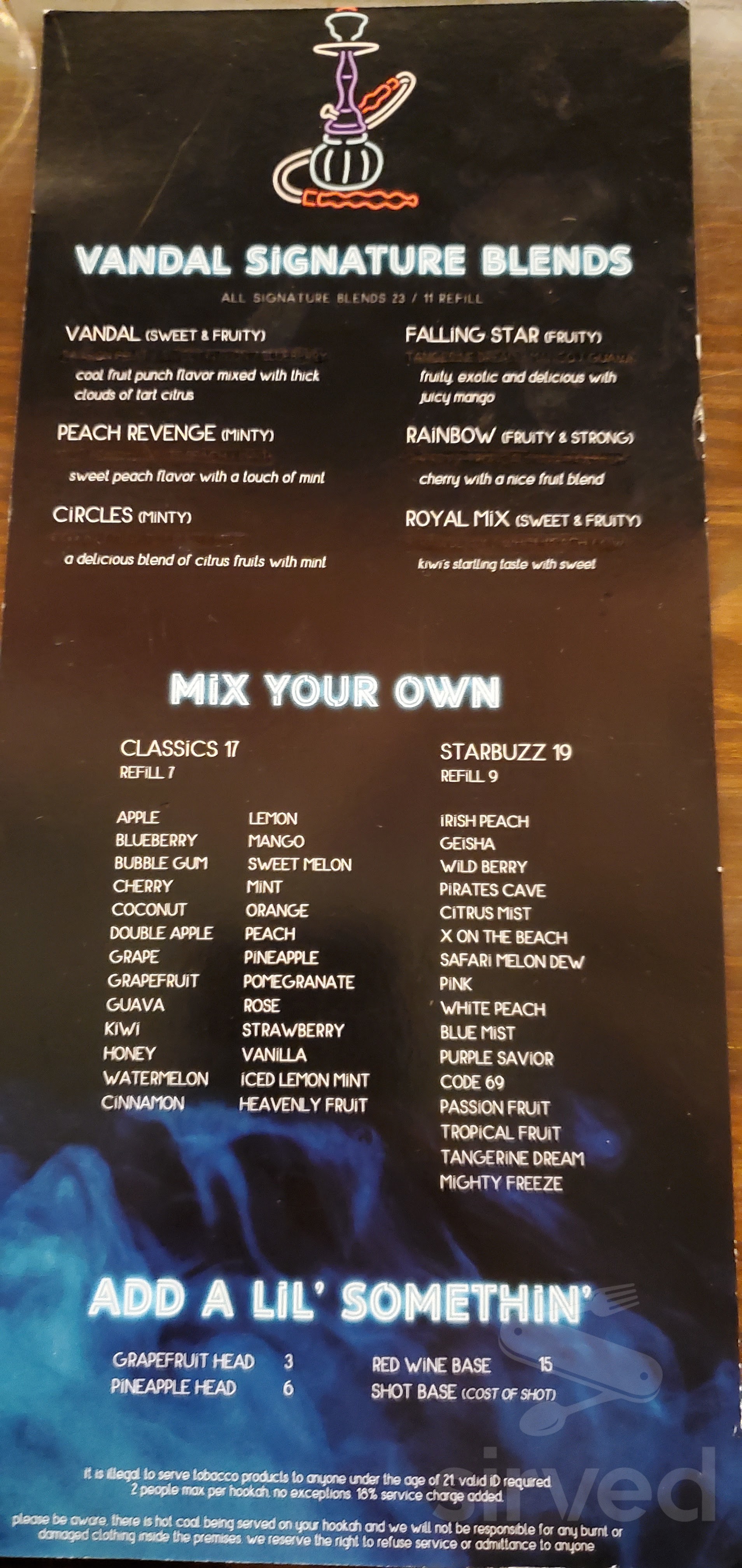 Vandal menu in New Orleans, Louisiana, USA