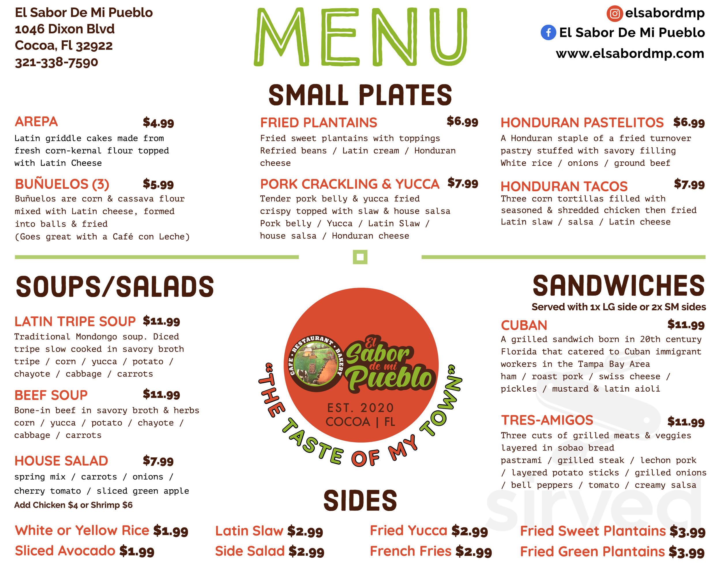 El Sabor De Mi Pueblo menu in Cocoa, Florida, USA