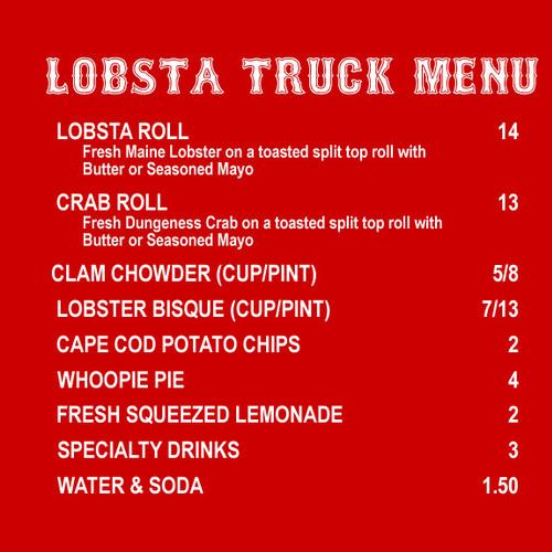 Lobsta Truck menu in South San Francisco, California, USA