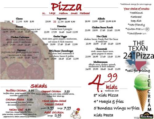 The Pizza Bistro menu in Fort Worth, Texas, USA