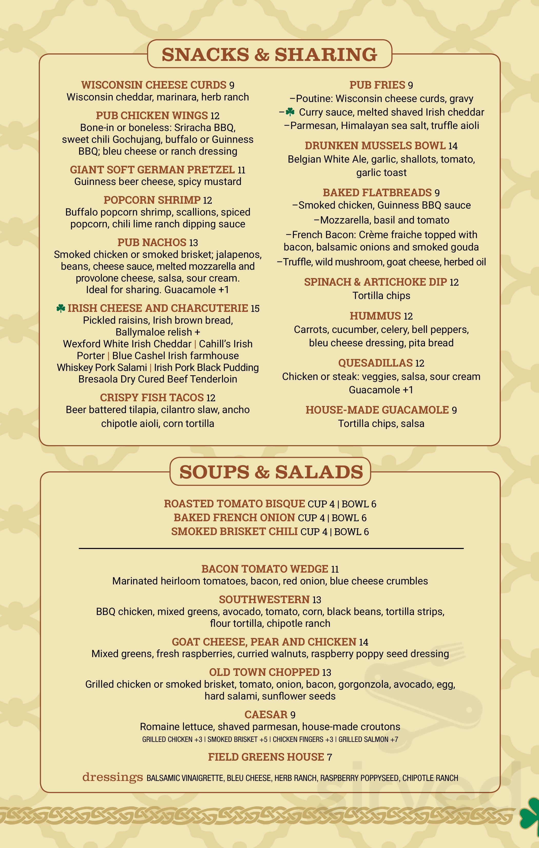 Menu - Chicago IL's Corcoran's Grill & Pub | Sirved