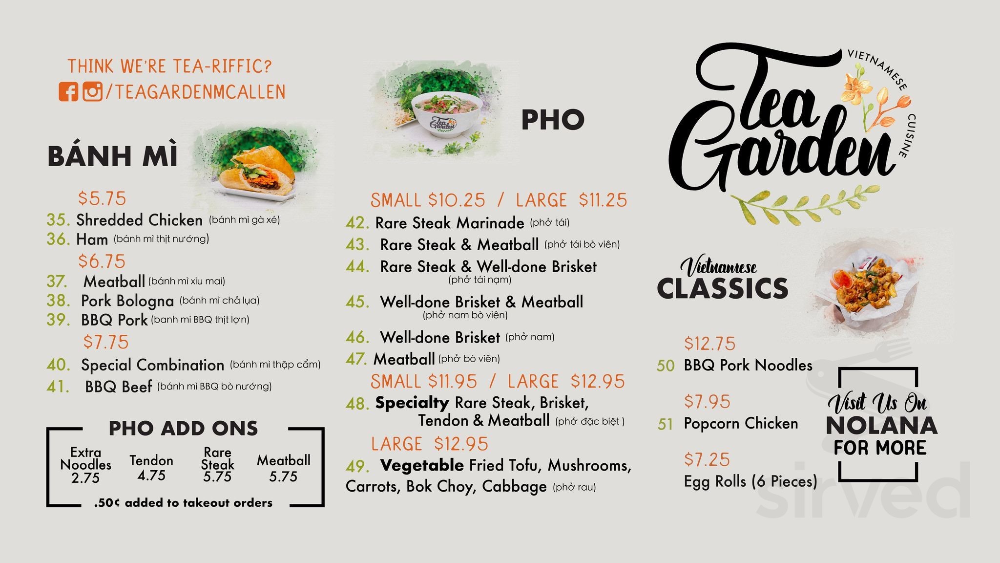 Tea Garden menu in McAllen, Texas, USA