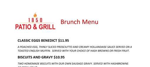 Menu for 1850 Patio Grill in Waterloo, IA | Sirved