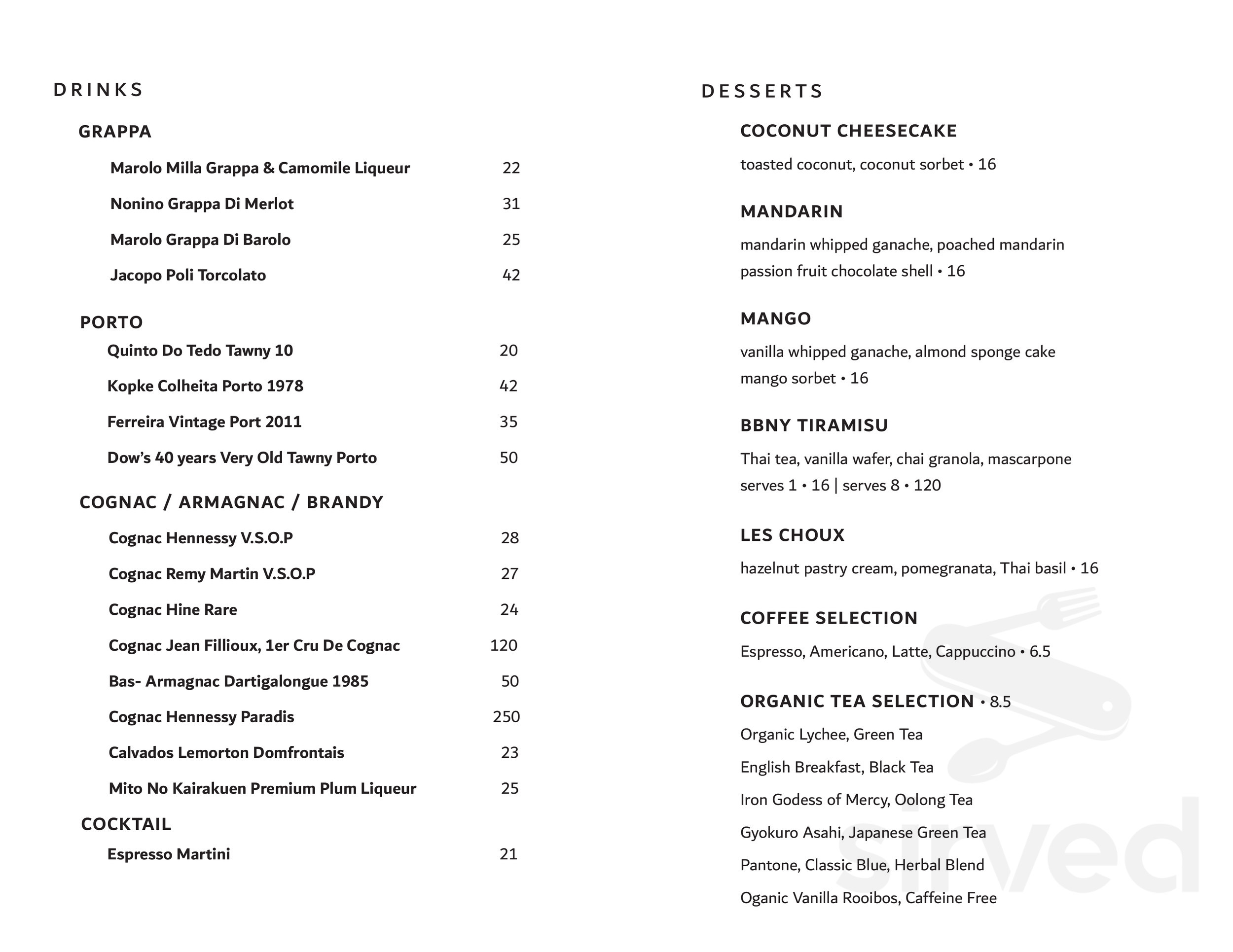 Buddha-Bar Restaurant New York menu in New York, New York, USA