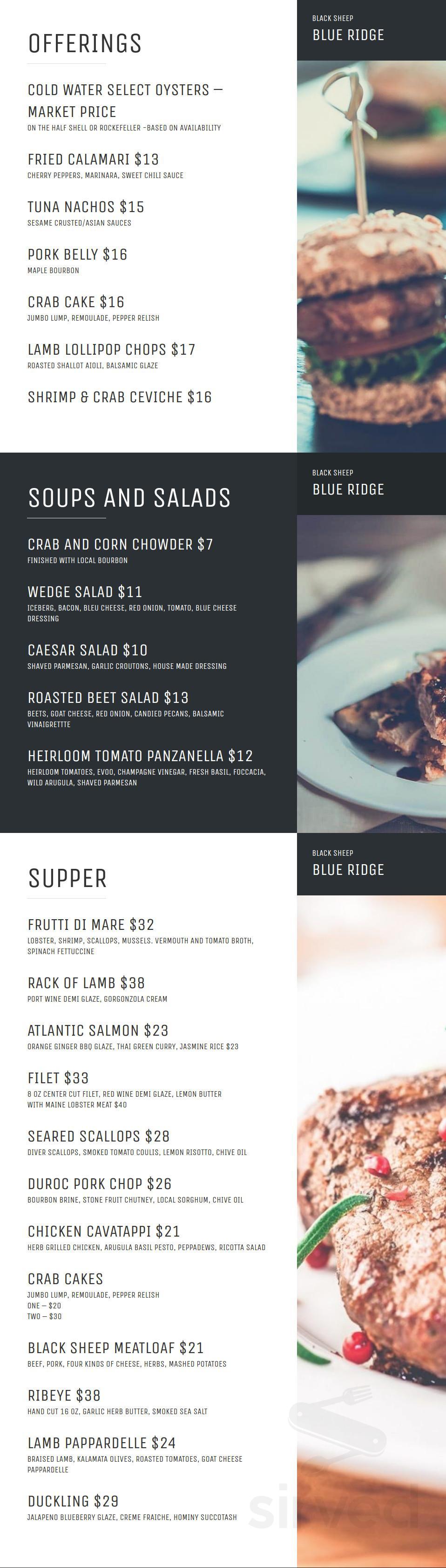 Menu for Black Sheep Restaurant in Blue Ridge, GA | Sirved