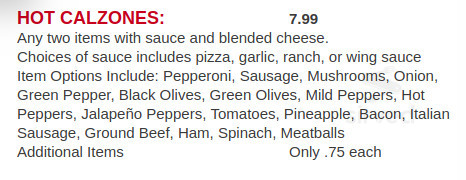 Besta Fasta Pizza menu in Ashland, Ohio, USA