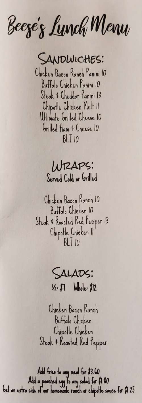 Beese's Depot Cafe menu in Adams Center, New York, USA