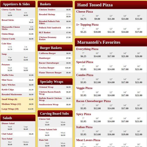 Marnanteli's Pizza menu in Cold Spring, Minnesota, USA