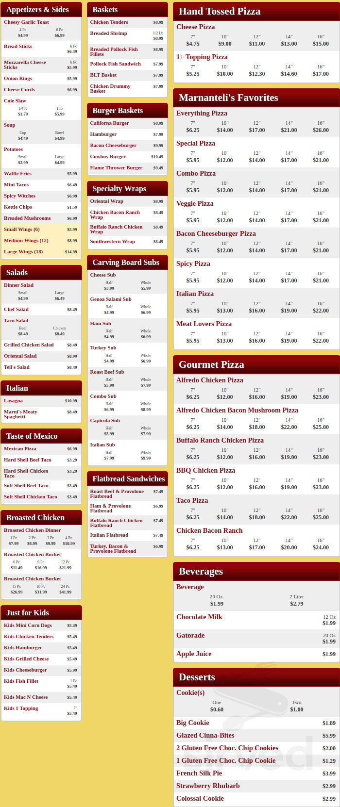 Menu for Marnanteli's Pizza in Cold Spring, MN | Sirved
