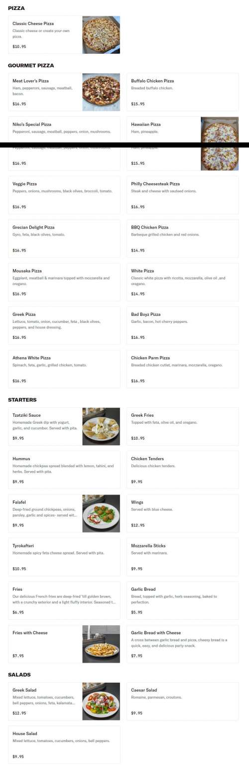 Nikos pizza and Greek grill menu in Norwalk, Connecticut, USA