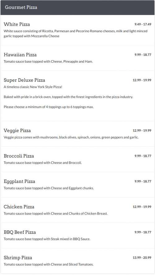 Luv'n Oven Pizza & Pasta menu in Cooper City, Florida, USA