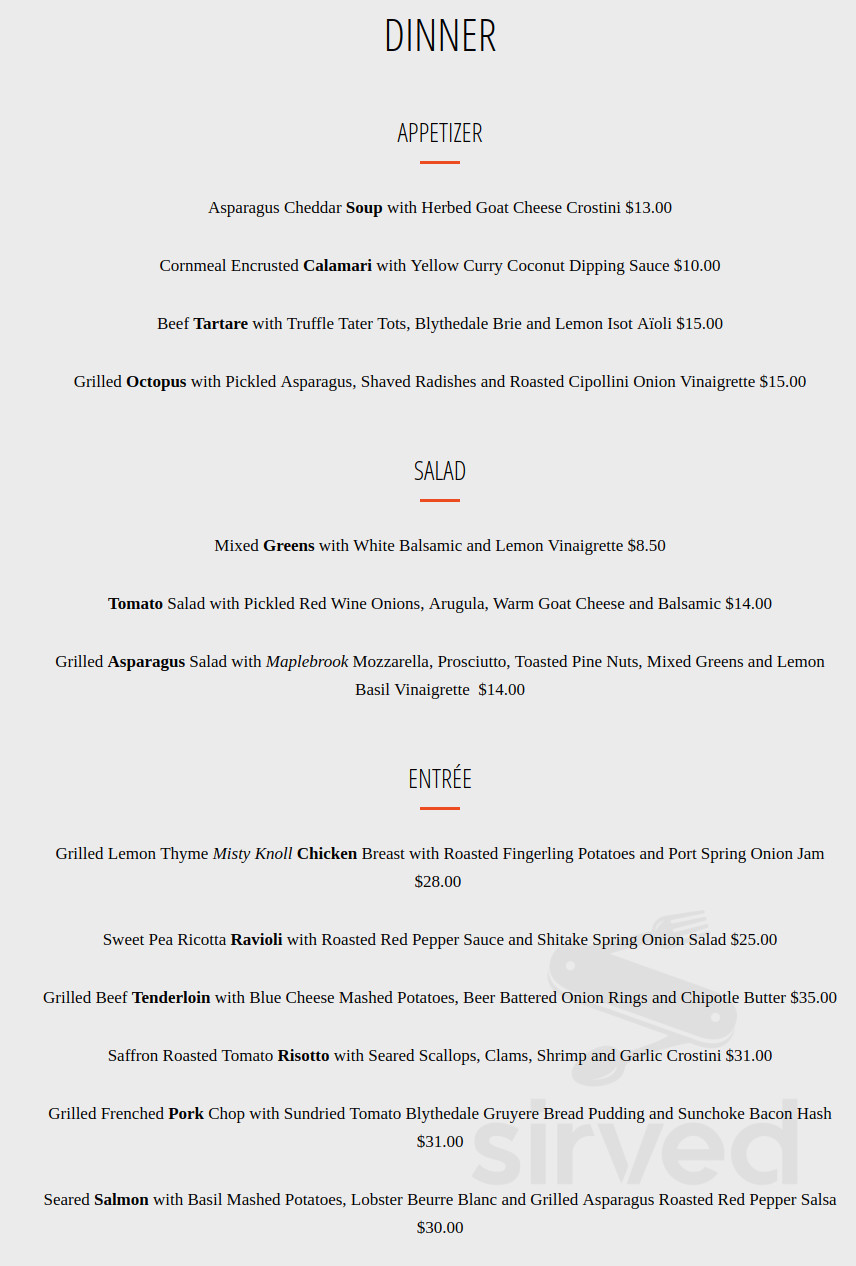 Starry Night Café menu in Ferrisburgh, Vermont, USA