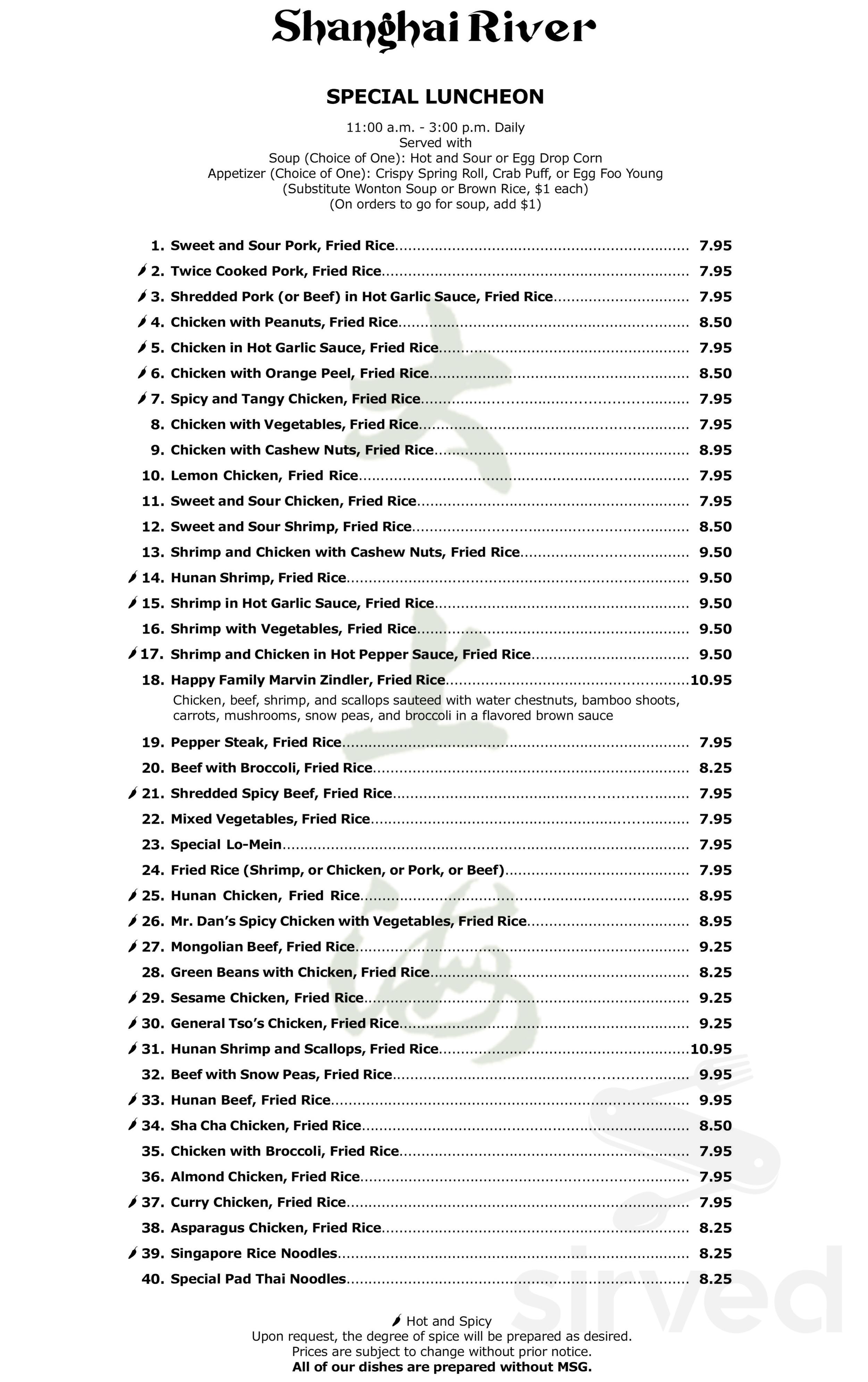 Shanghai River menus in Houston, Texas, United States