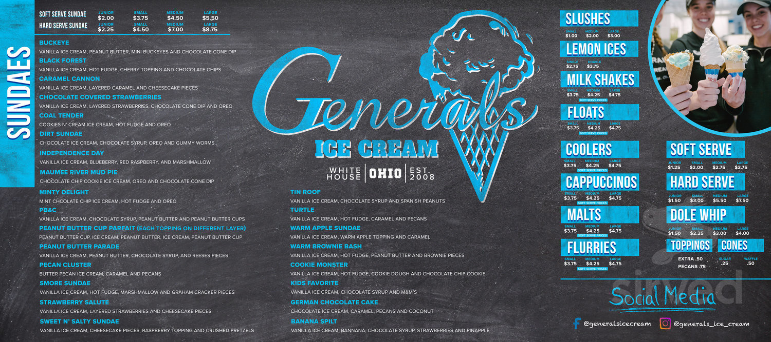 Menu - Whitehouse OH's Generals Ice Cream | Sirved
