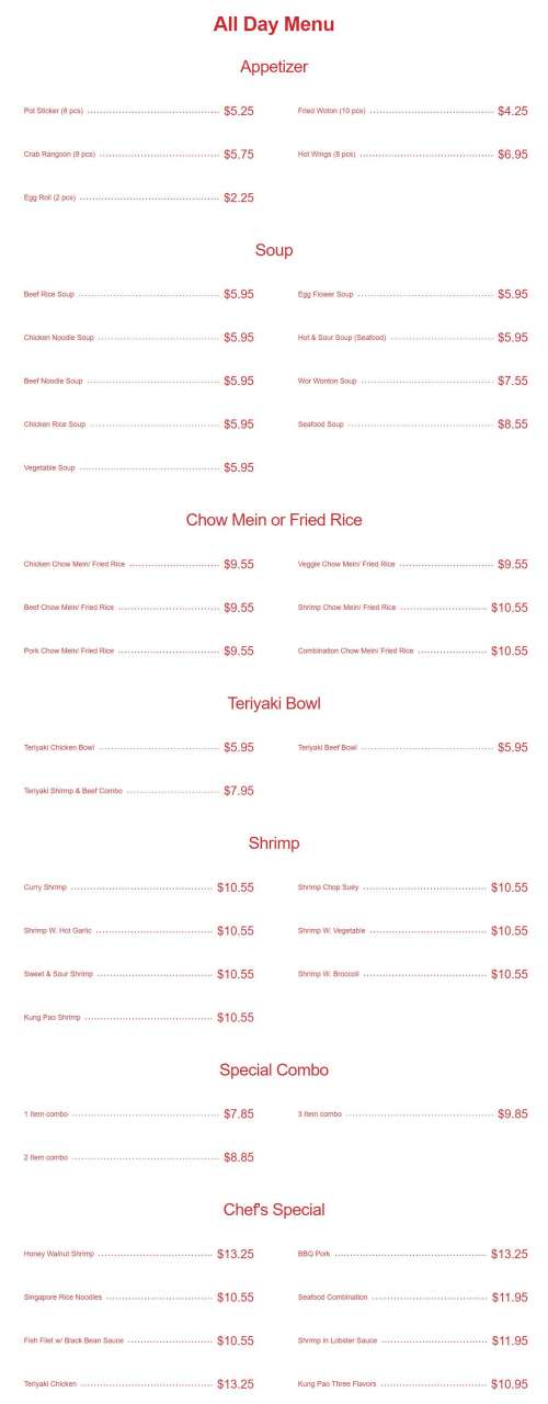 Lucky Express menu in Long Beach, California, USA