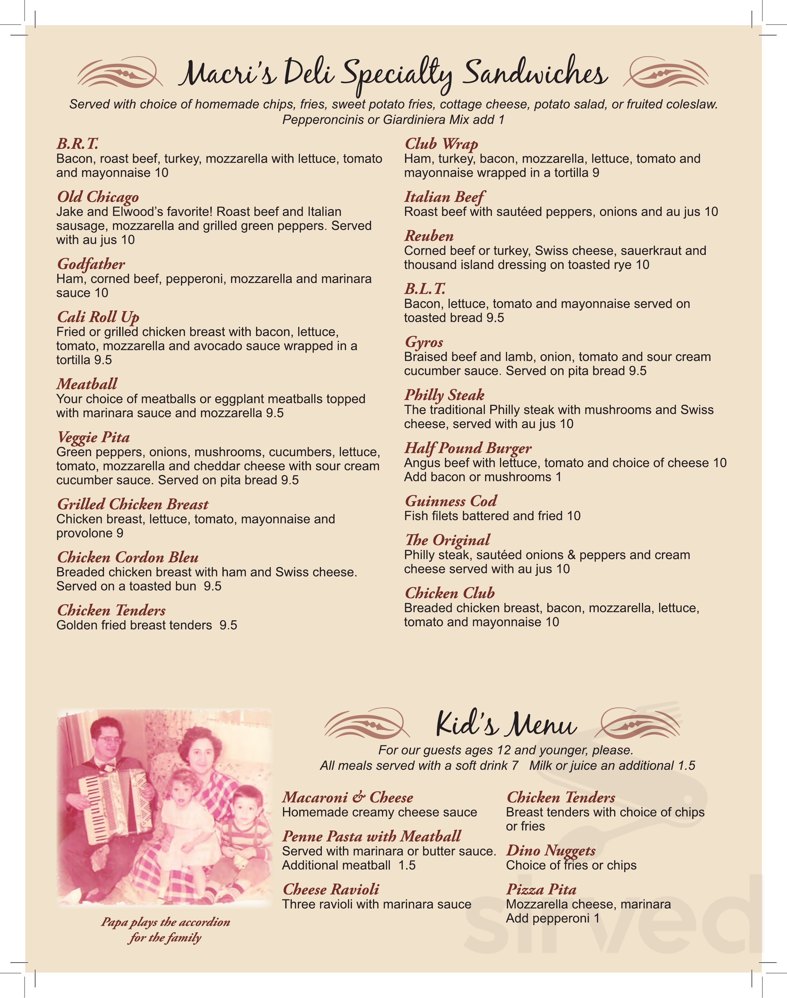 Villa Macri menu in Granger, Indiana, USA
