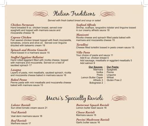 Villa Macri menu in Granger, Indiana, USA