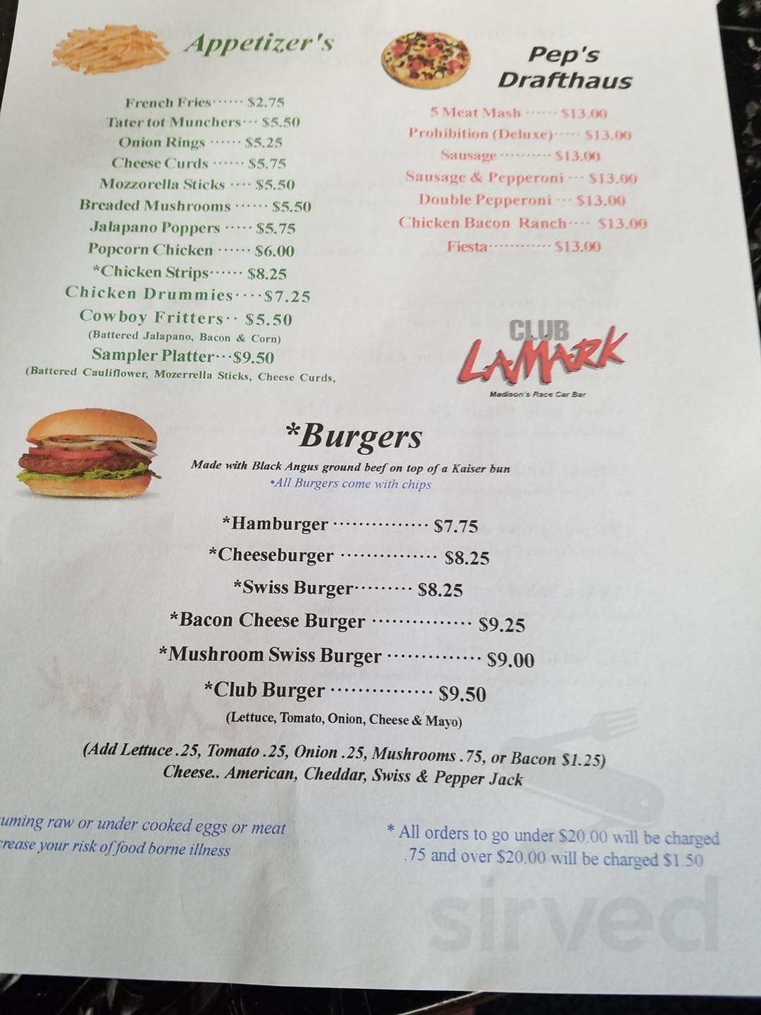 Club LaMark menu in Madison, Wisconsin, USA