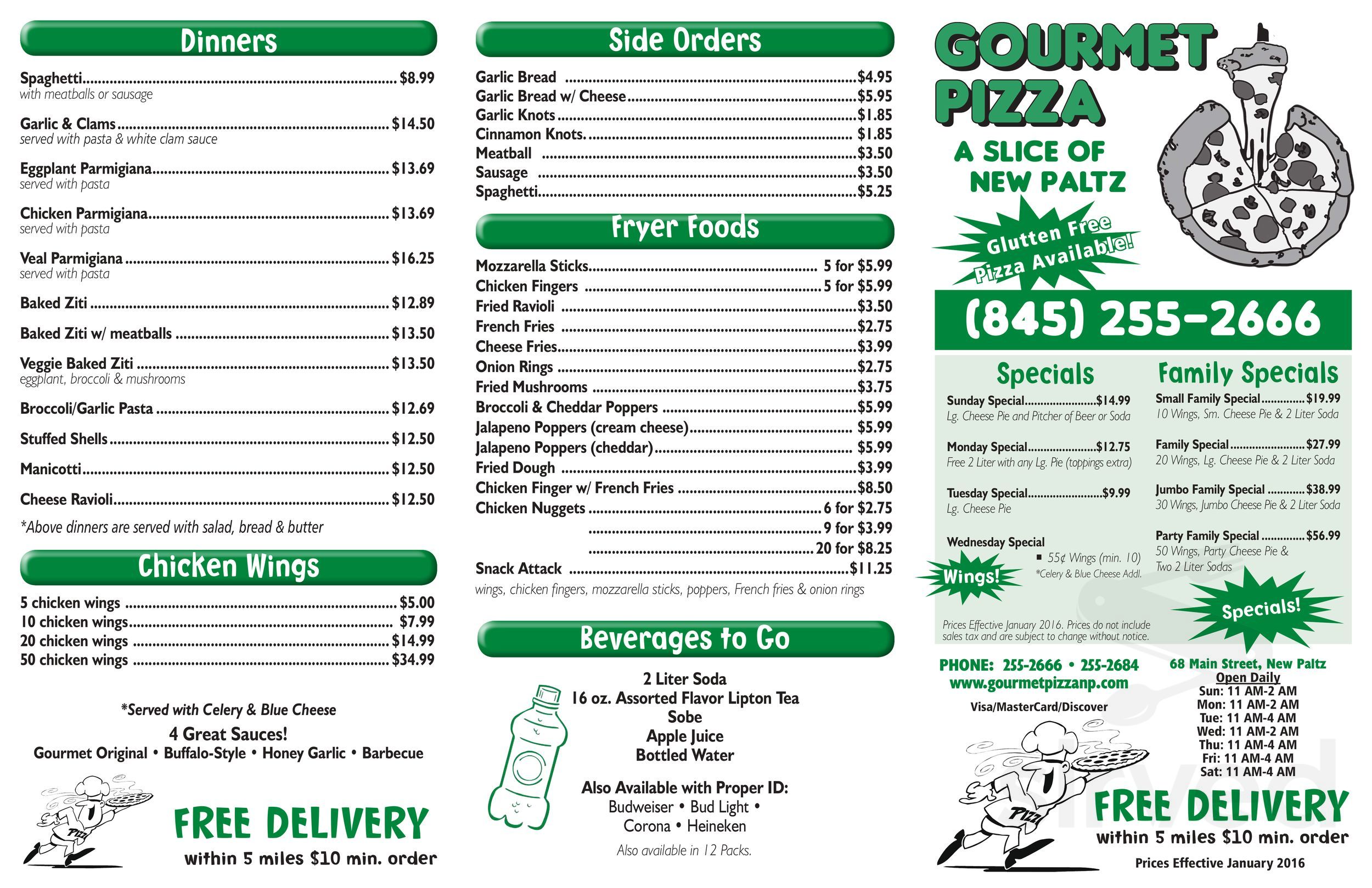 Menu for Gourmet Pizza in New Paltz, NY | Sirved