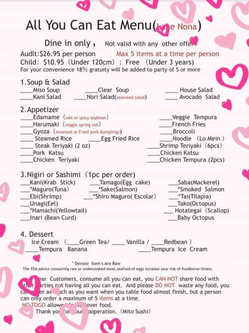 Mito Sushi and Grill menu in Orlando, Florida, USA