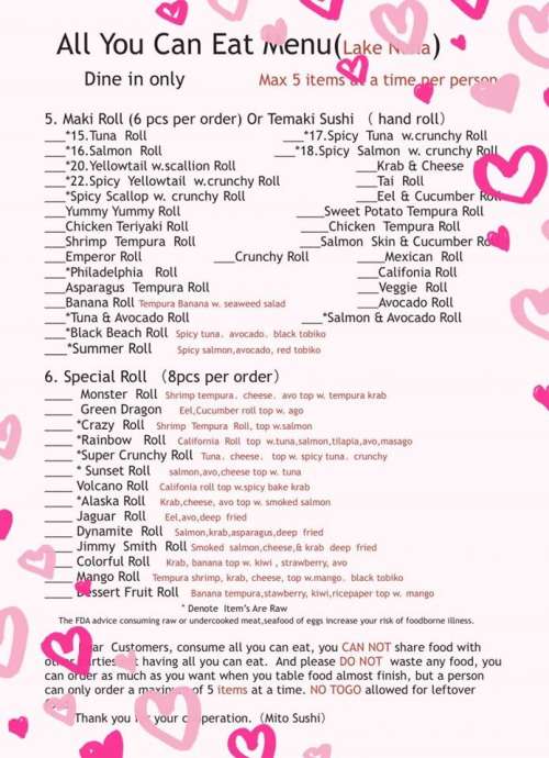Mito Sushi and Grill menu in Orlando, Florida, USA