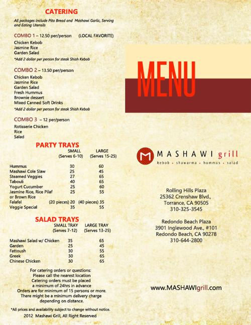 Mashawi Grill menu in Torrance, California, USA