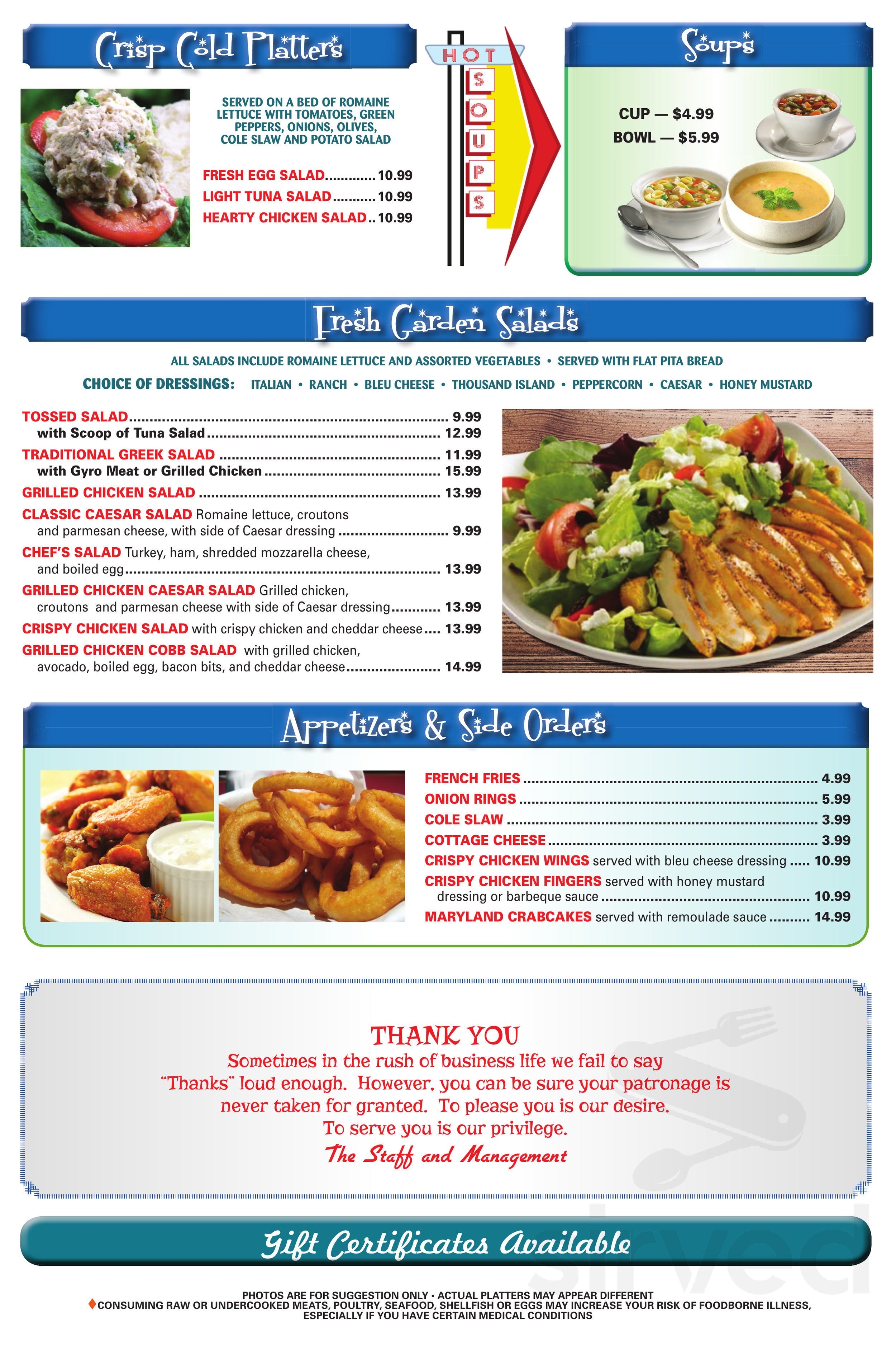 Main Street Diner menu in Plainville, Connecticut, USA