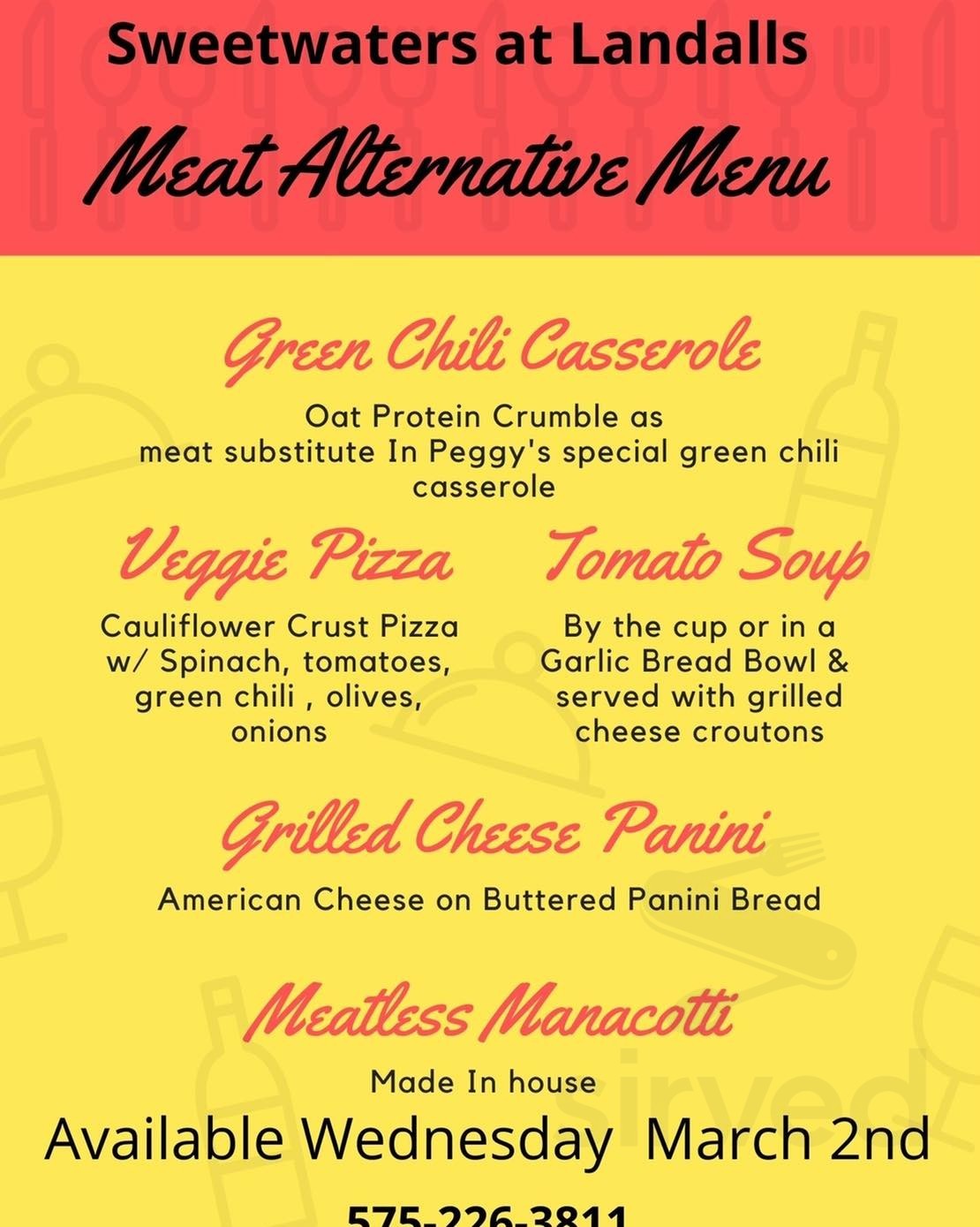 Sweetwaters at Landalls menu in Portales, New Mexico, USA