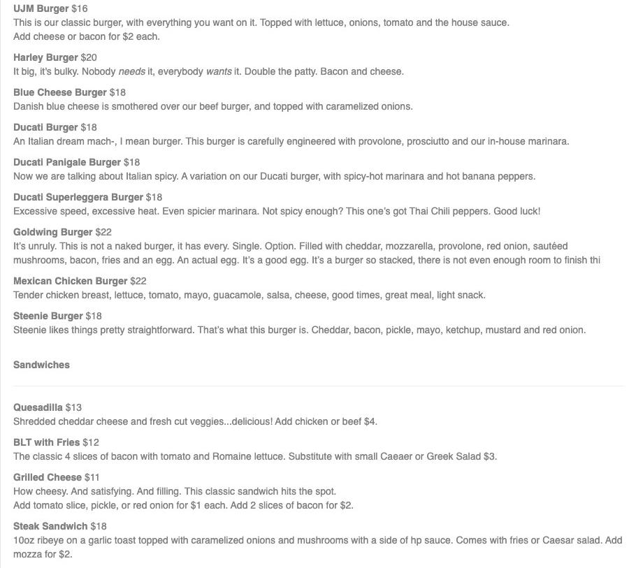 Wolf's Den Restaurant & Offsales menu in Whitehorse, Yukon, Canada