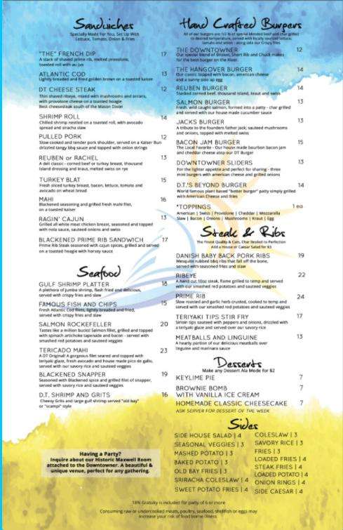 The Historic Downtowner menu in Fort Lauderdale, Florida, USA