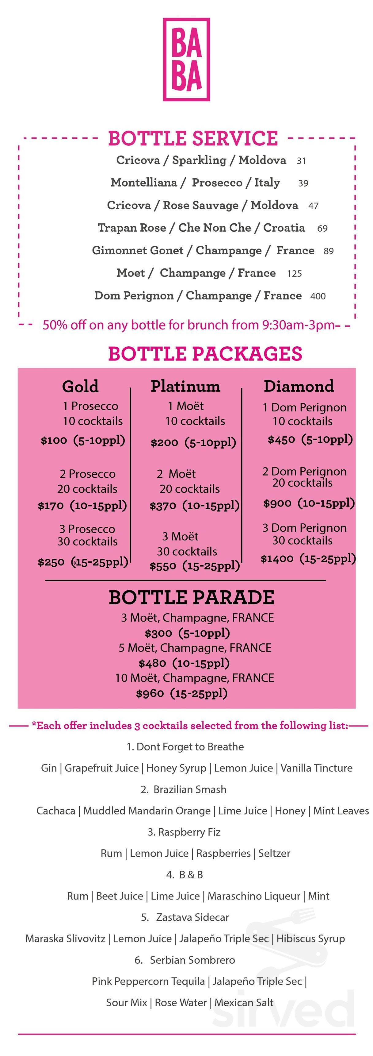 BABA menu in Arlington, Virginia, USA