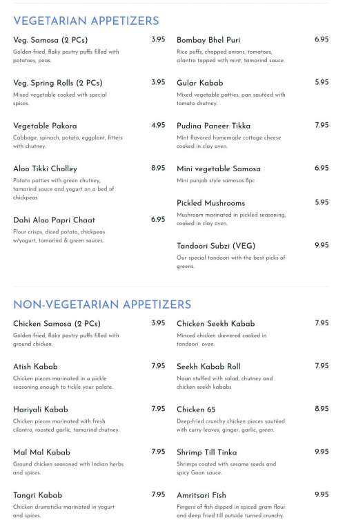 Agra Palace Restaurant & Party Hall menu in Queens, New York, USA