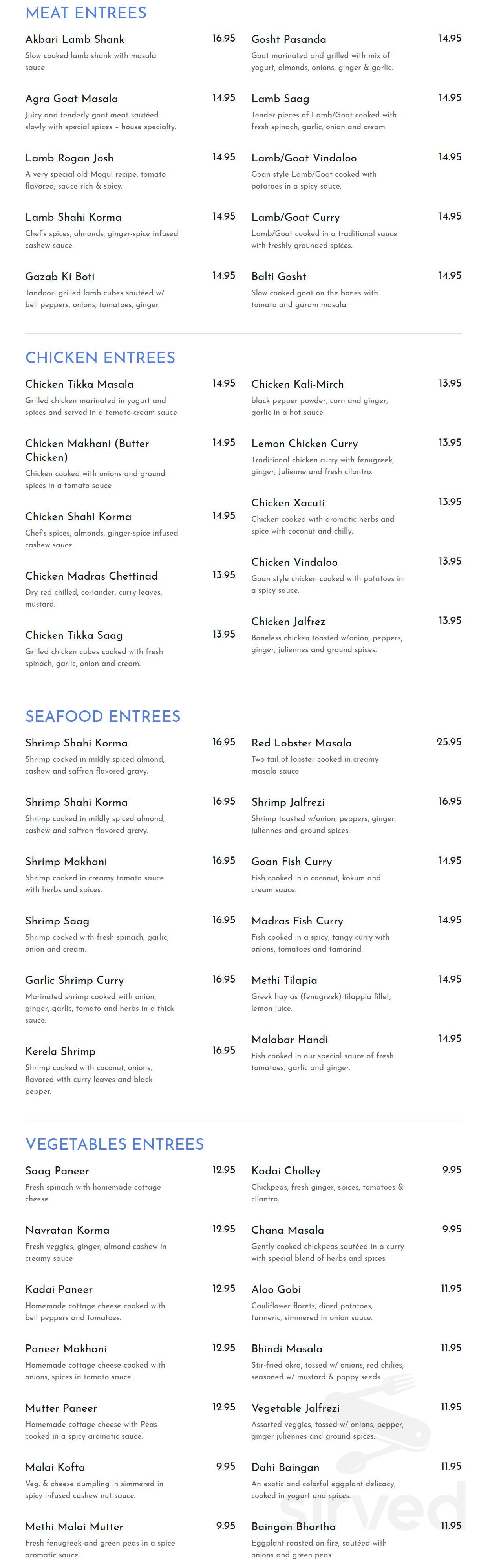 Agra Palace Restaurant & Party Hall menu in Queens, New York, USA
