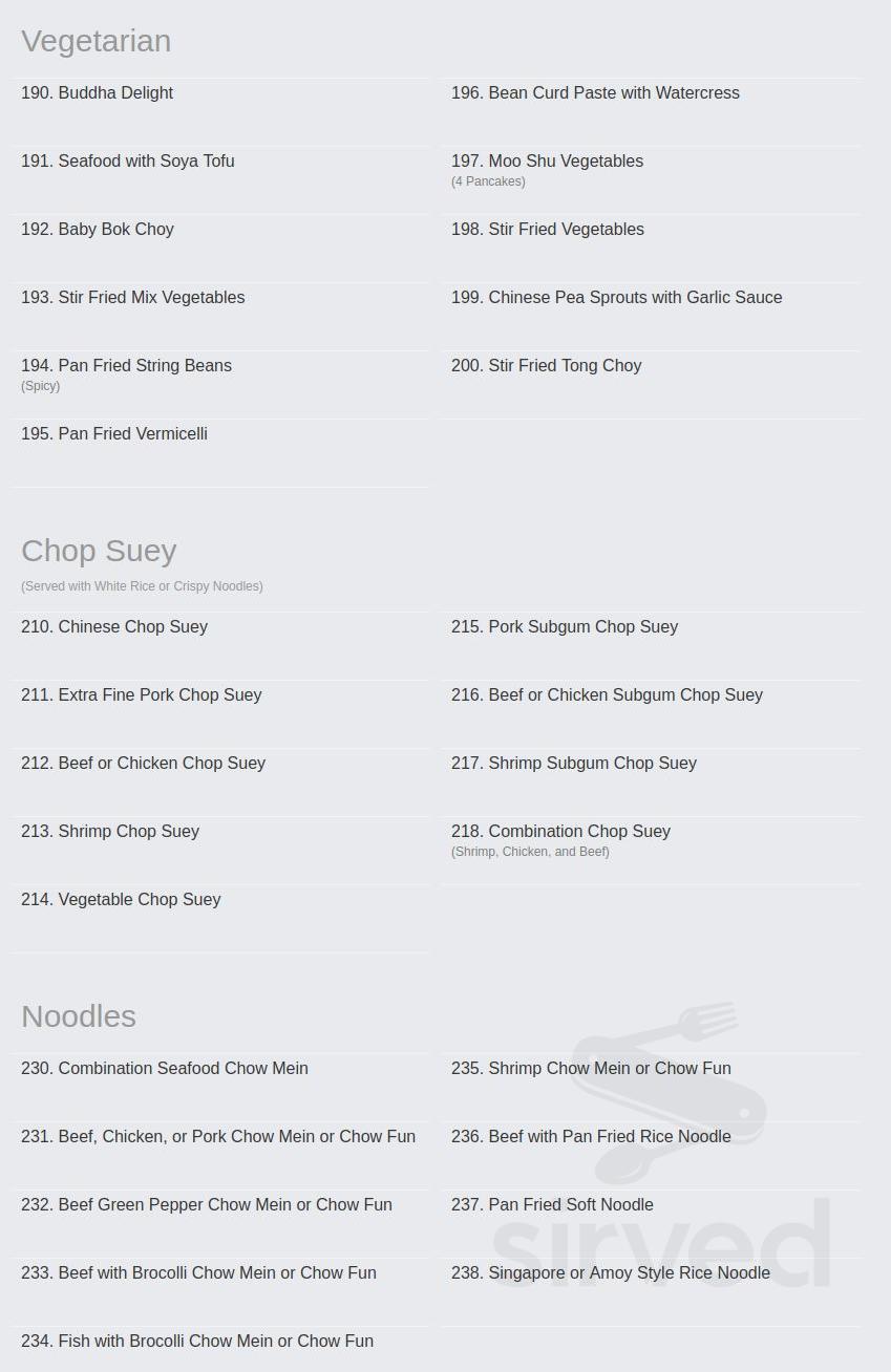 New Furama Restaurant menu in Chicago, Illinois, USA