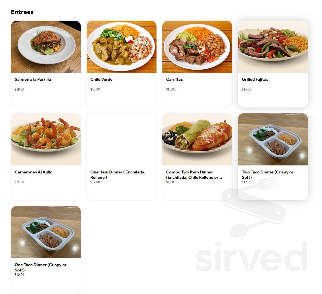 Andale Mexican Kitchen and Bar Patio menu in Los Gatos, California, USA