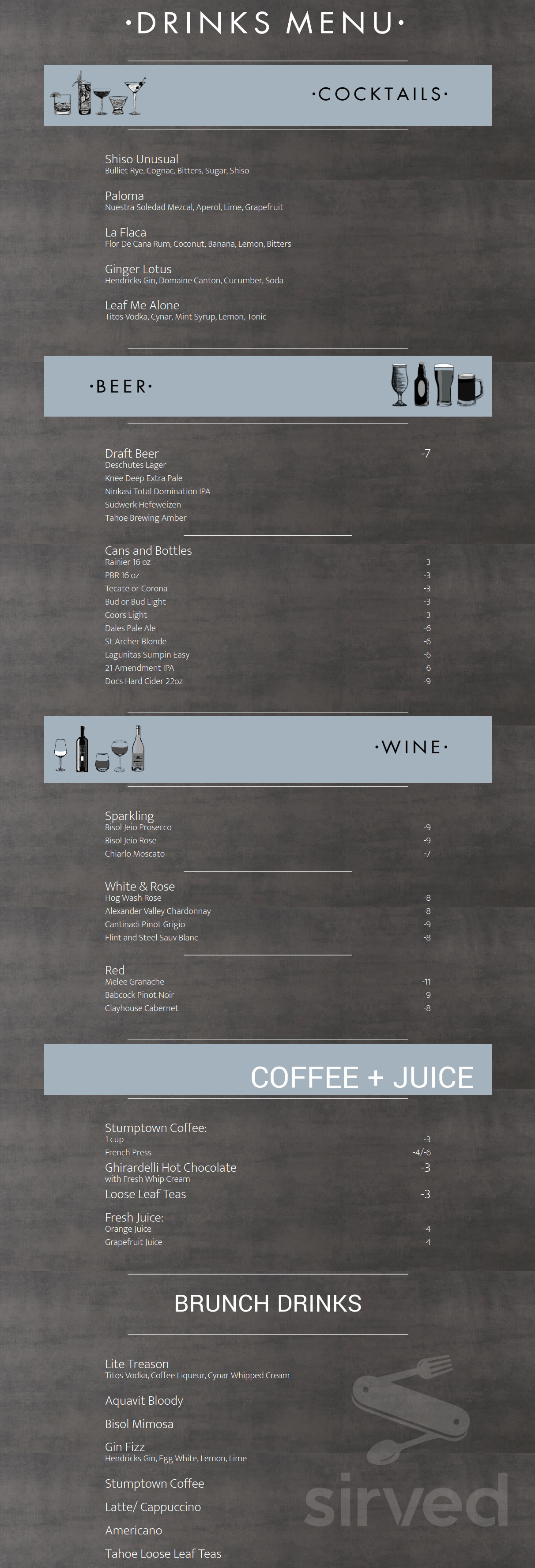 Cafe Zenon menu in Tahoe City, California, USA
