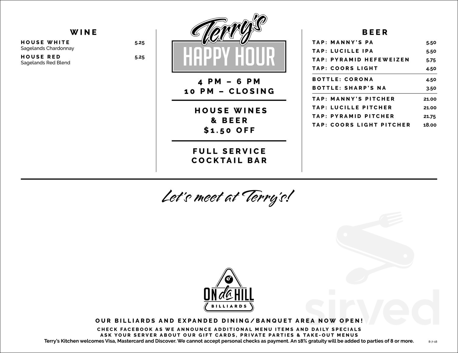 Terry's Kitchen menu in Bellevue, Washington, USA