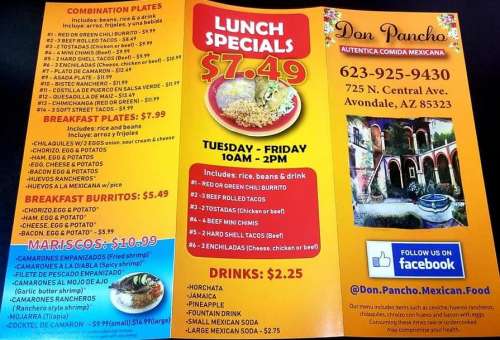 Don Pancho Mexican Food menu in Avondale, Arizona, USA