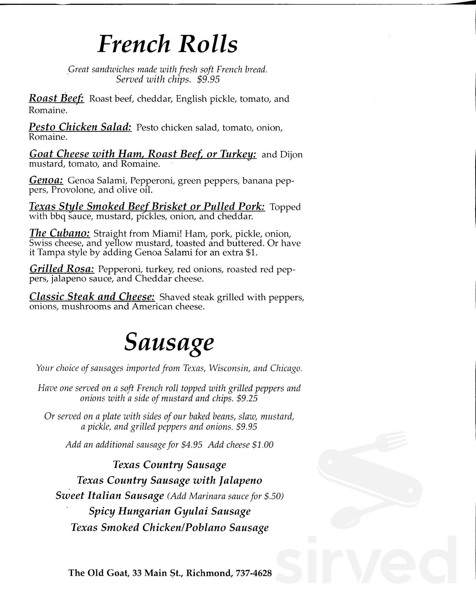 The Old Goat menus in Richmond, Maine, United States